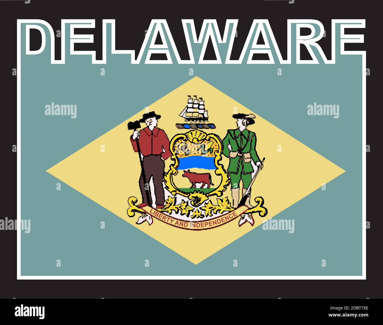 Delaware state text in silhouette set over the state flag Stock Photo ...