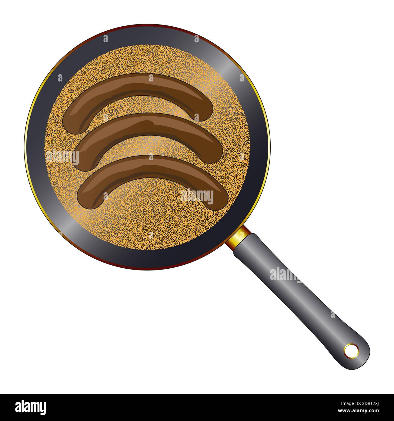 A black metal frying pan with wooden handle and stipple base on a white ...