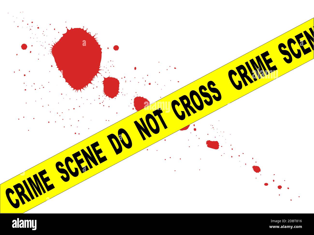 A typical CRIME SCENE DO NOT CROSS streamer set over a blood splatter ...