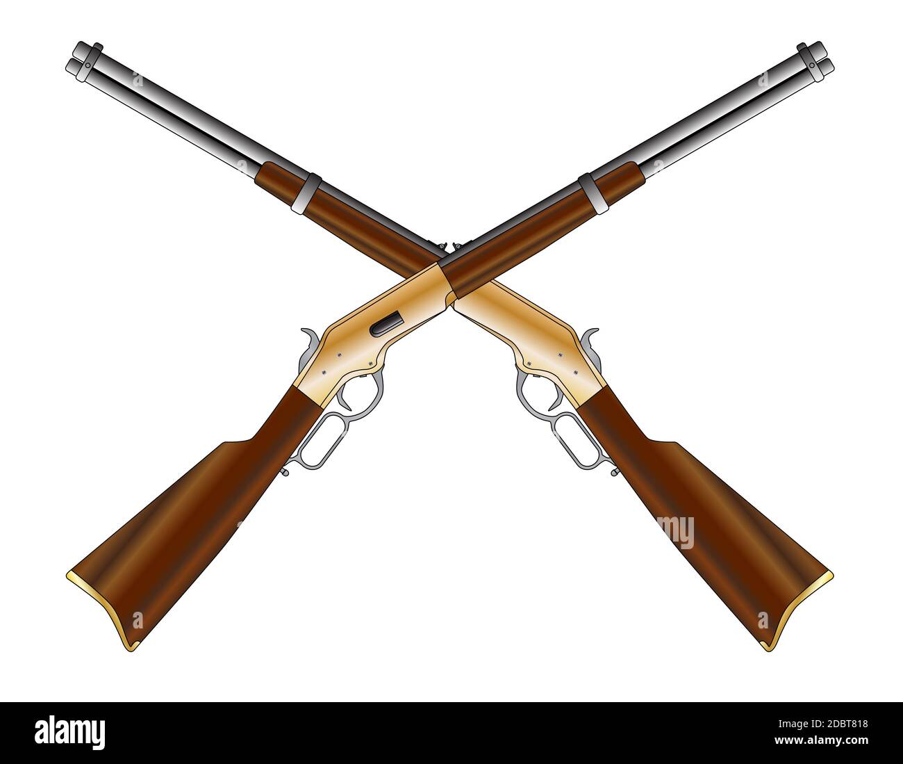 A typical wild west rifle as a crossed pair isolated on a white ...