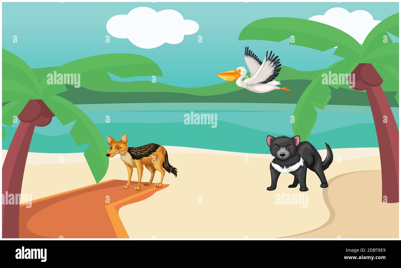 animals are playing on a beach forest Stock Photo - Alamy