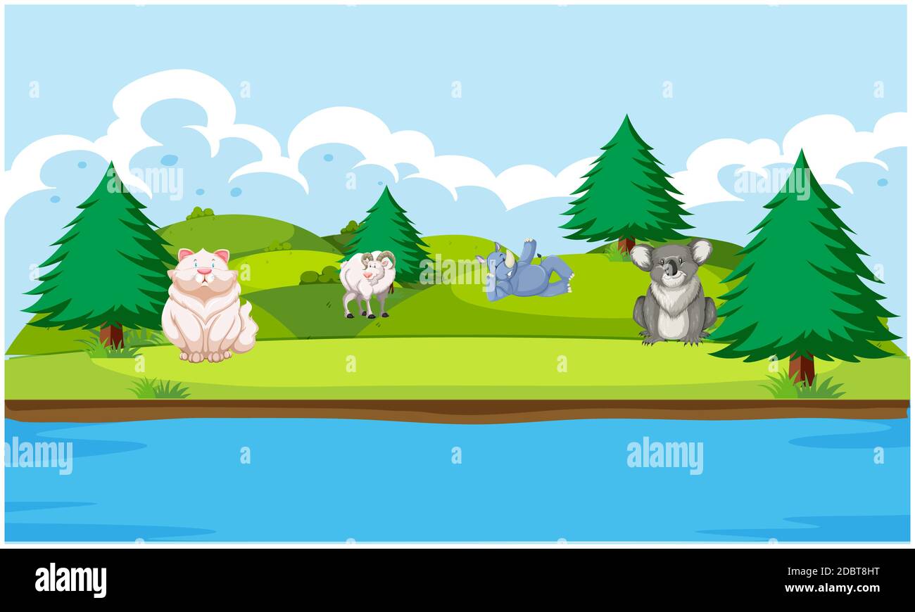 animals are taking rest near the river in the forest Stock Photo - Alamy