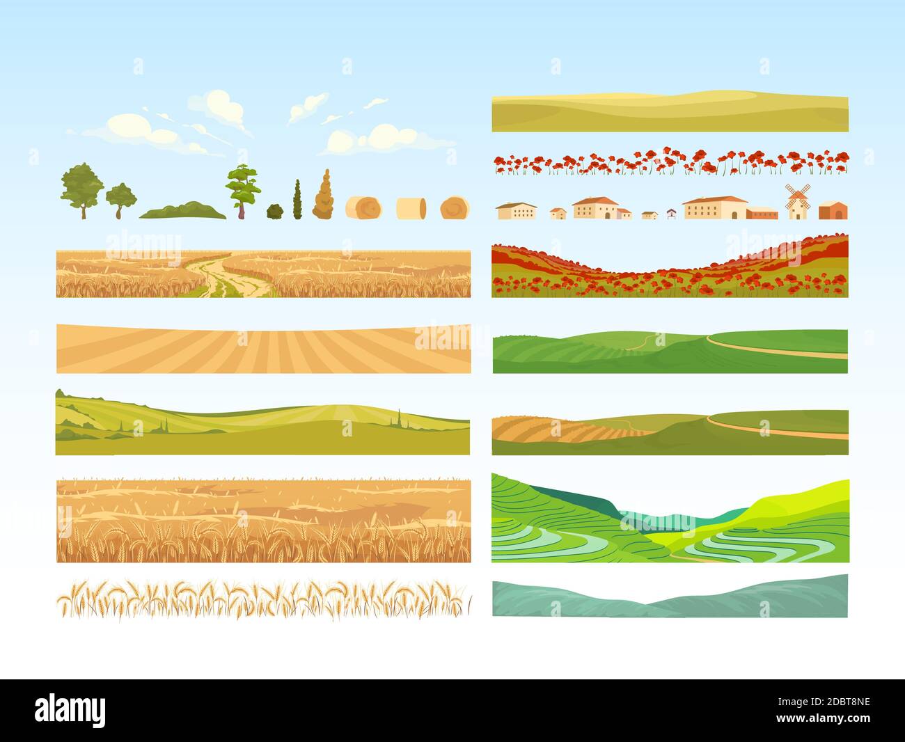 Agriculture cartoon vector objects set. Farmland constructor. Crop ...