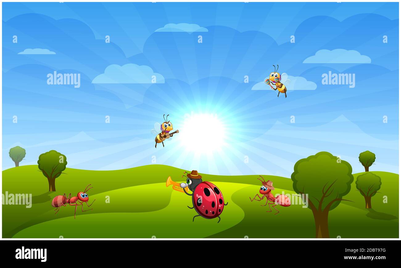 insects are playing music in garden Stock Photo - Alamy