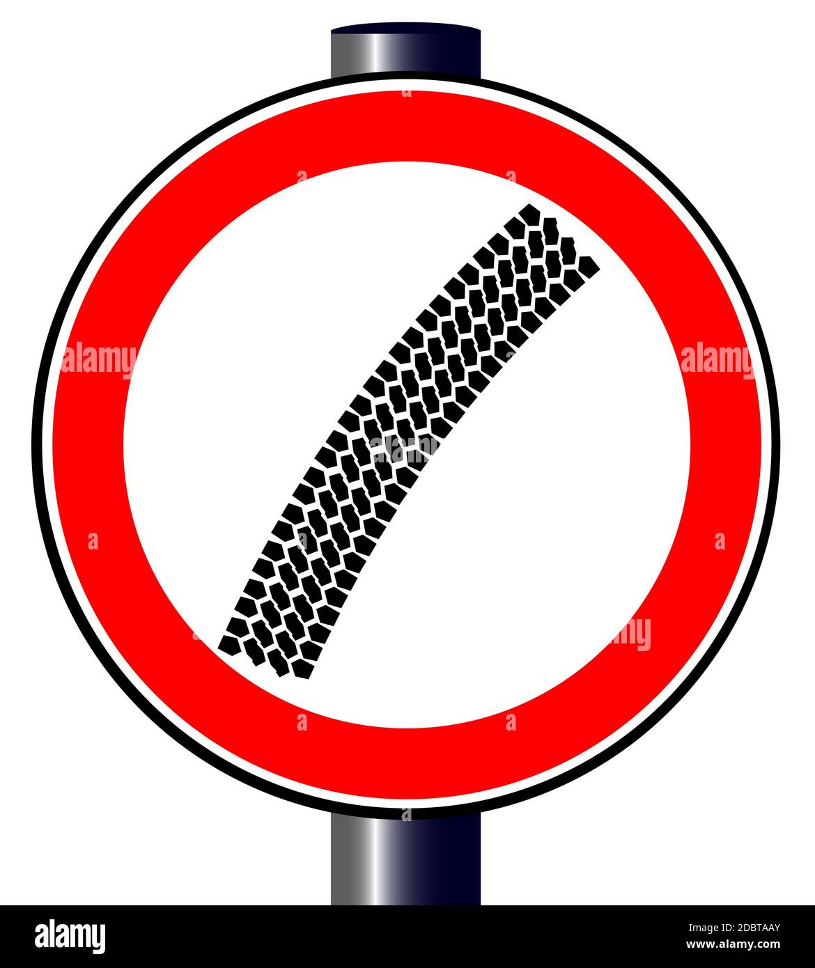 A spoof trafic sign with a tyre track accross the centre Stock Photo ...