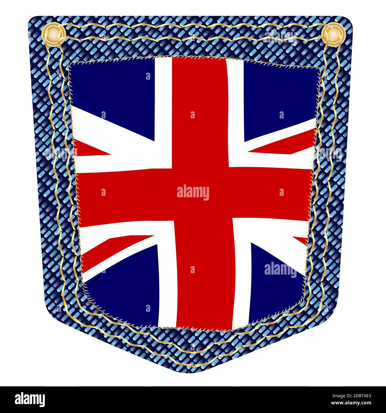 A plain blue denim pocket with copper studs and a Union Jack flag over ...