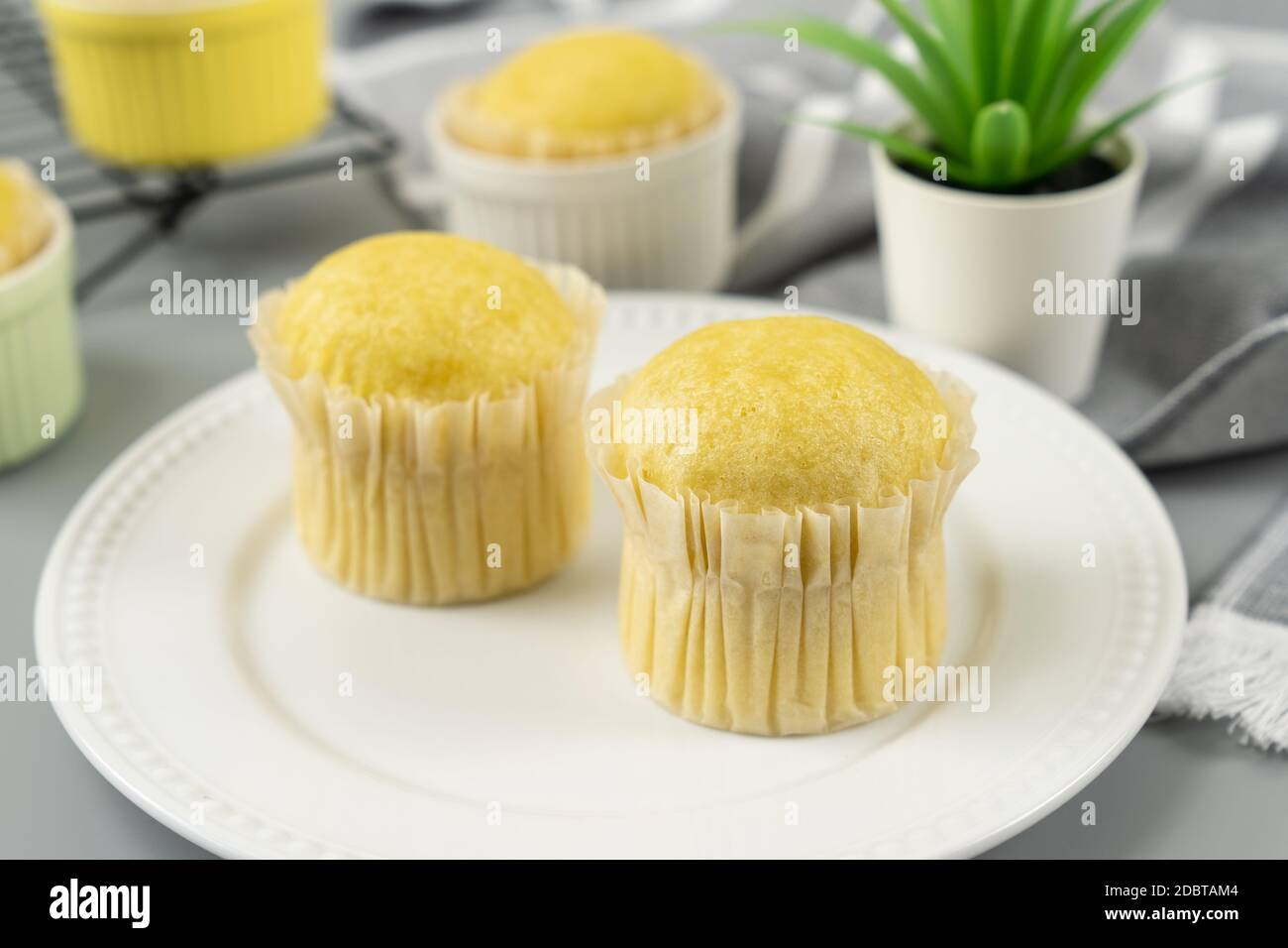 Steamed sponge milk muffins Stock Photo - Alamy