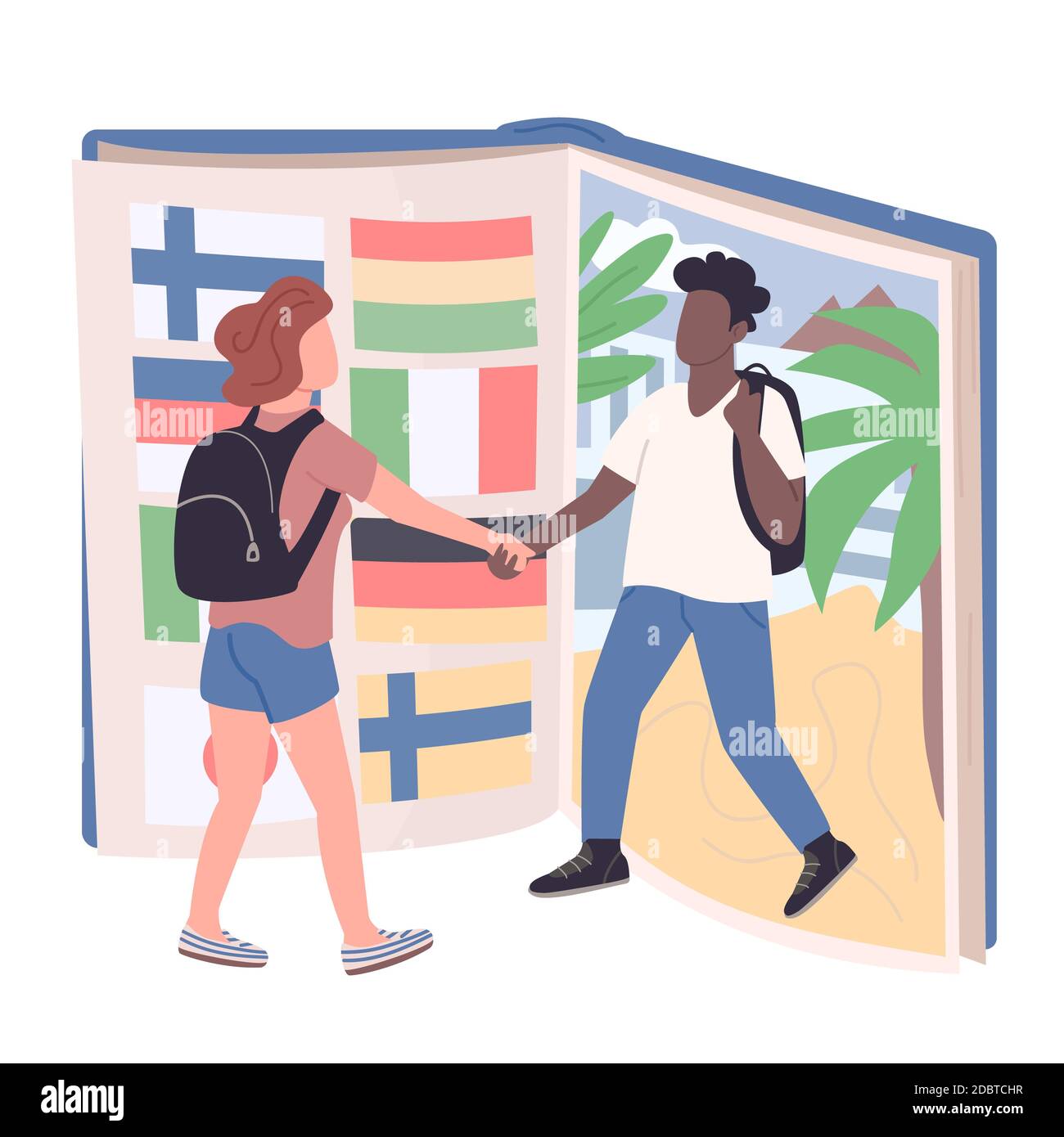 Student exchange program flat concept vector illustration. Caucasian ...