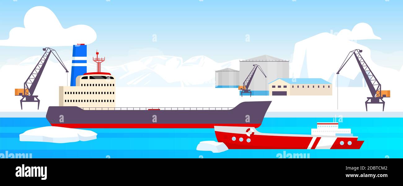Polar station flat color vector illustration. Arctic port 2D cartoon ...