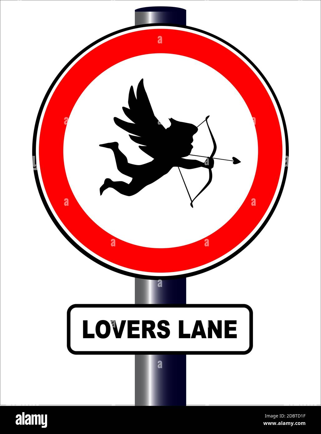 A spoof traffic sign with cupid and the notice lovers lane all isolated ...