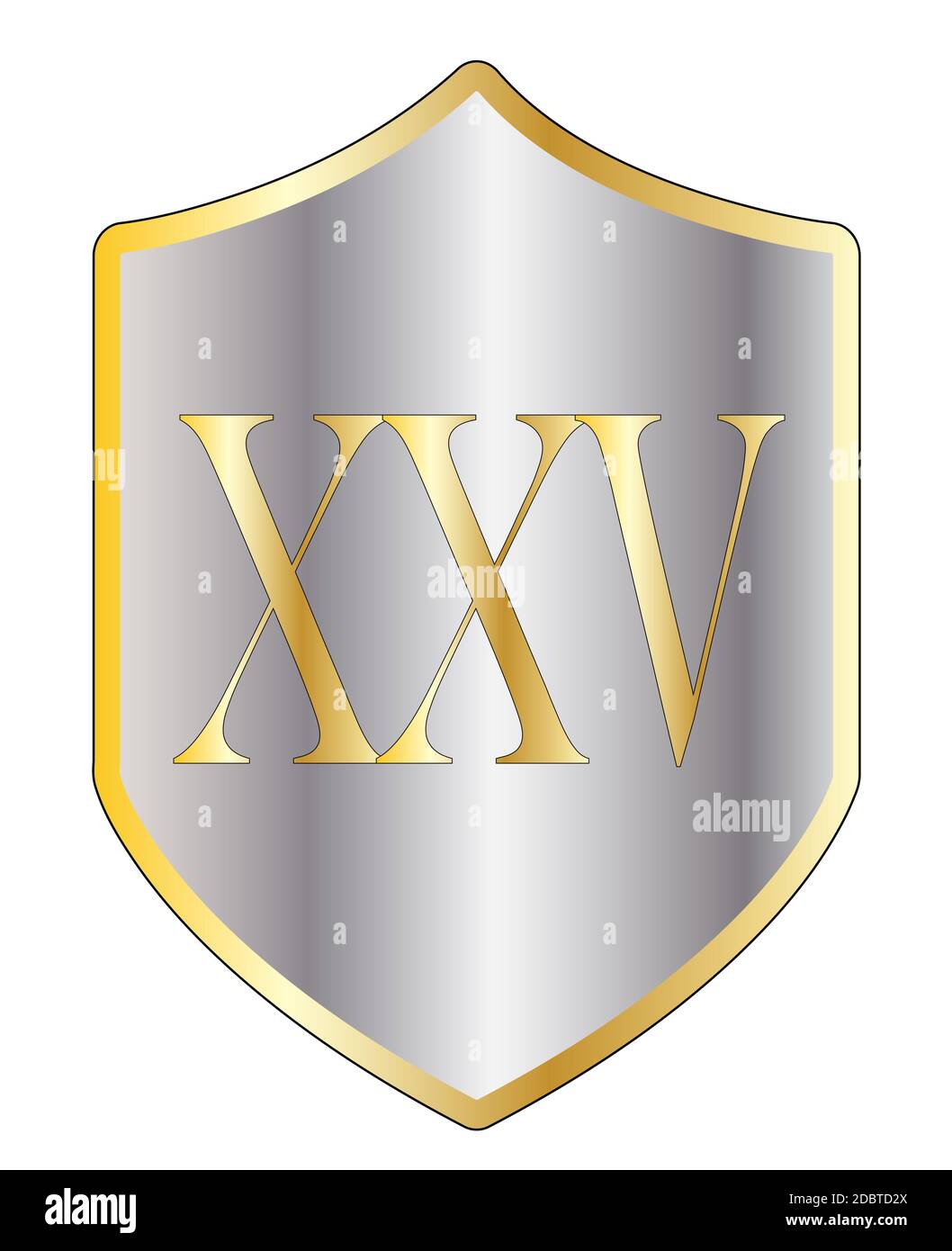 A typical shield with 25 in Roman numerals all isolated on a white ...