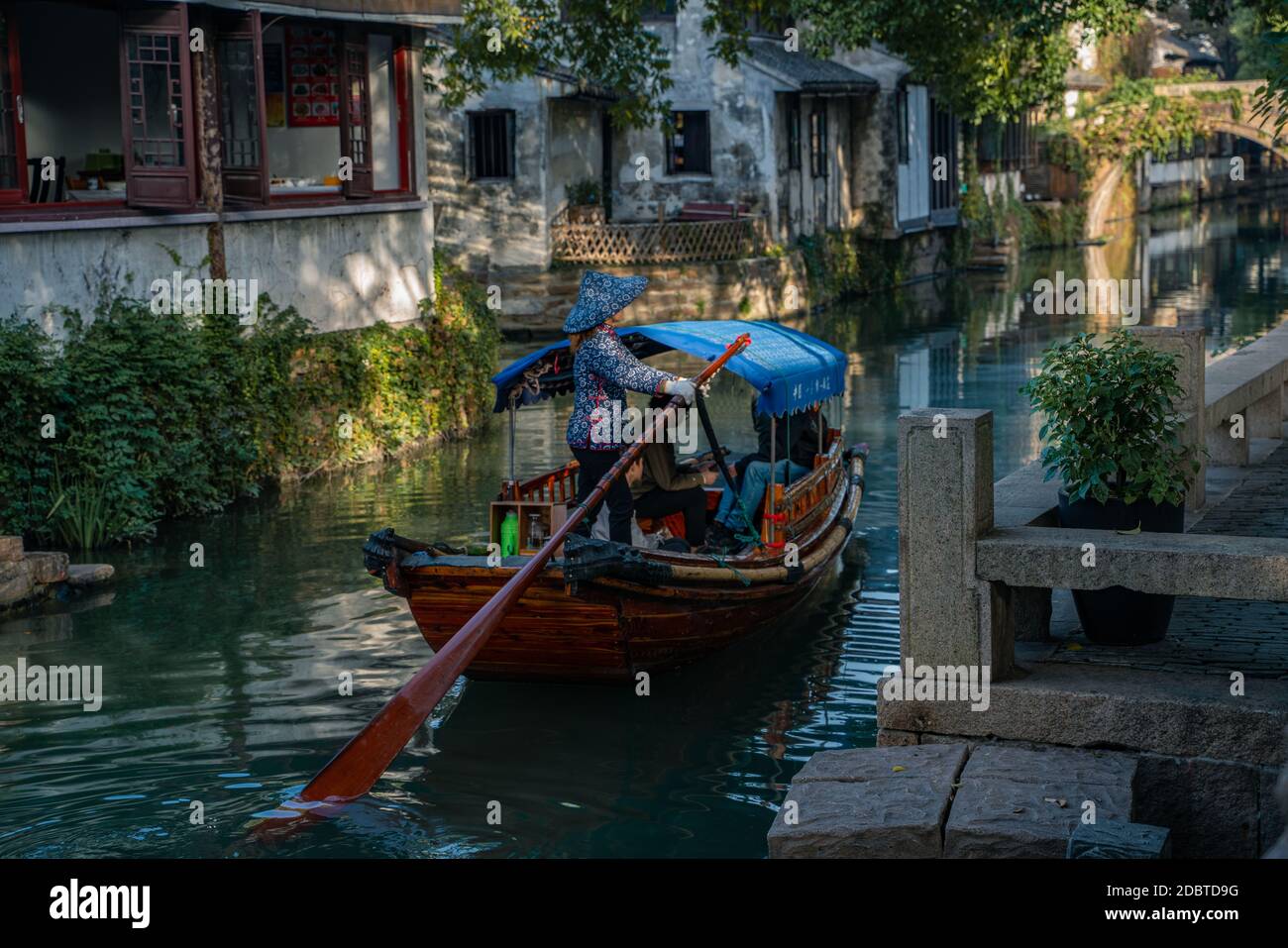 The ancient Chinese architecture and river landscape at Zhouzhuang, a ...