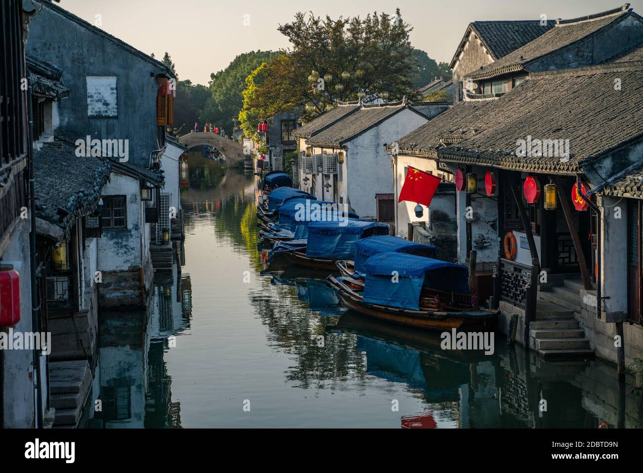 The ancient Chinese architecture and river landscape at Zhouzhuang, a ...