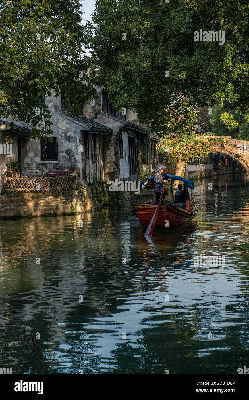 The ancient Chinese architecture and river landscape at Zhouzhuang, a ...