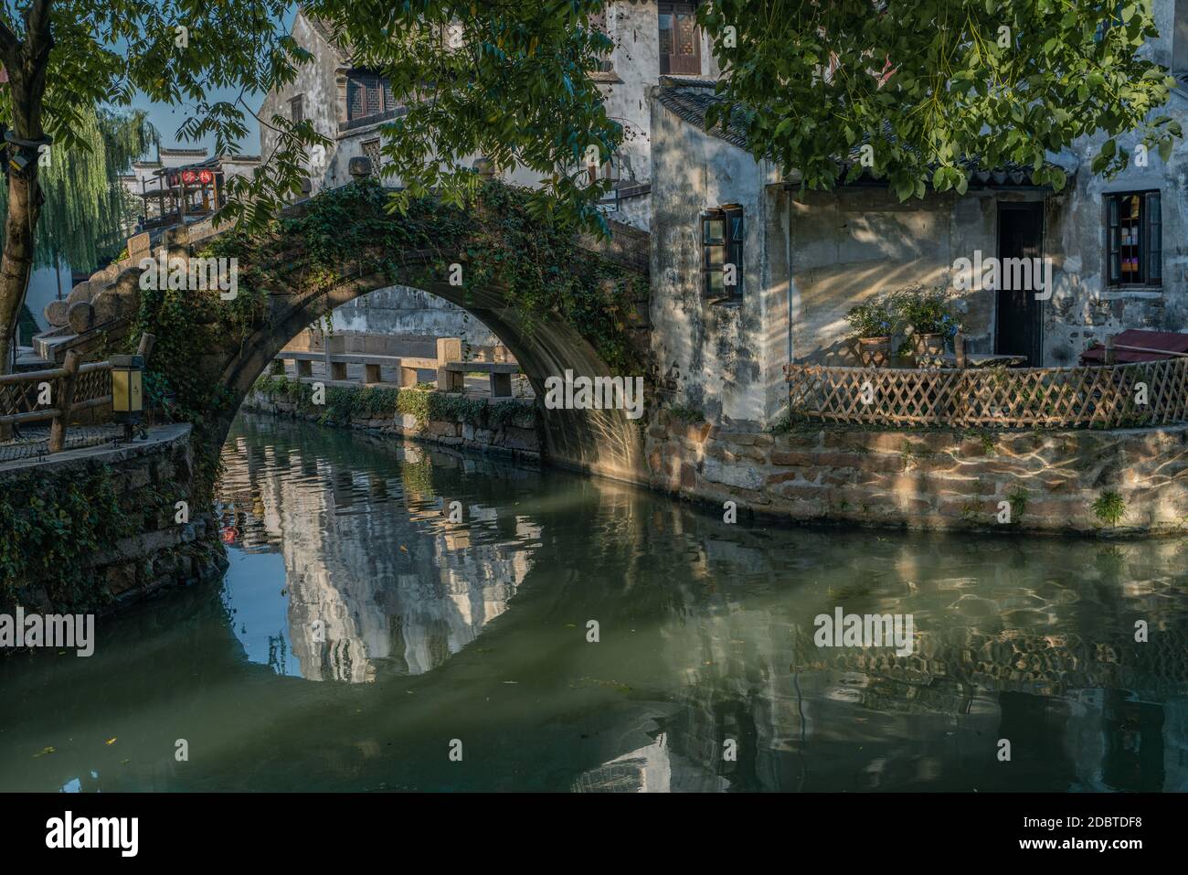 The ancient Chinese architecture and river landscape at Zhouzhuang, a ...