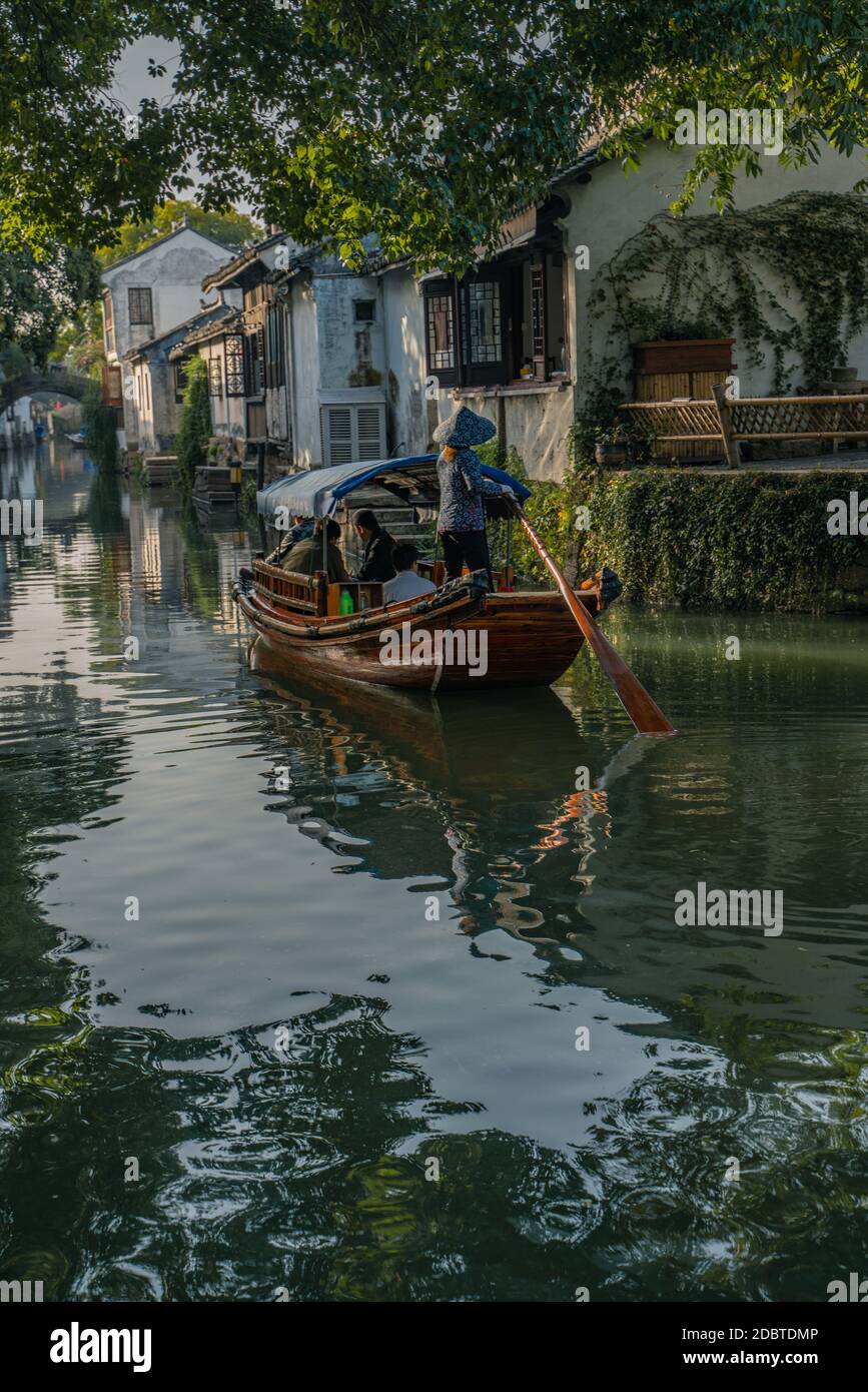 The ancient Chinese architecture and river landscape at Zhouzhuang, a ...