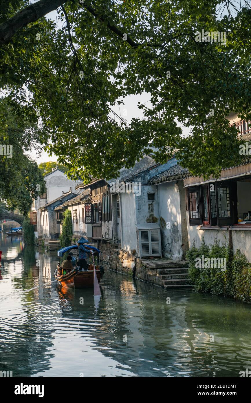 The ancient Chinese architecture and river landscape at Zhouzhuang, a ...