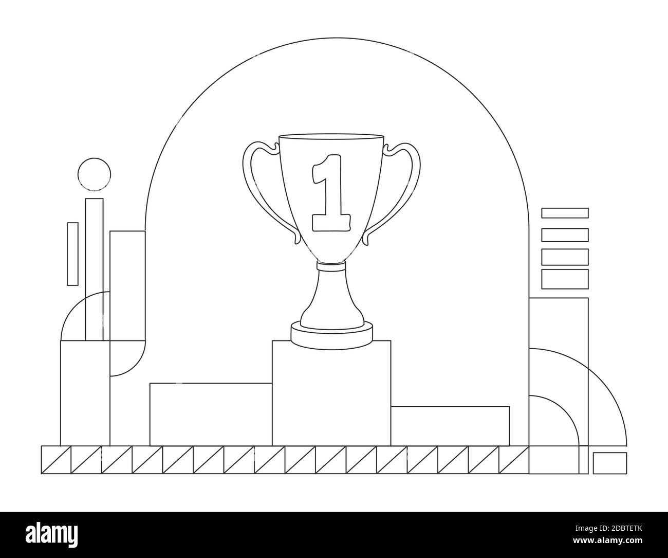 Prize on pedestal outline vector illustration. Contest victory ...