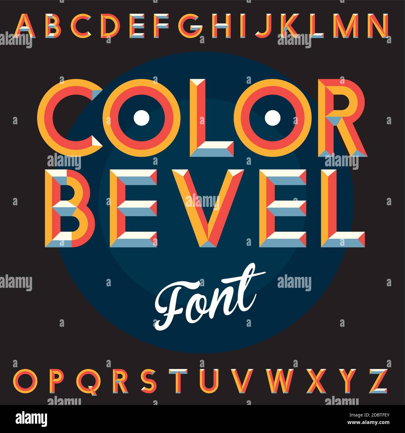 Color Bevel Vintage Font Poster with alphabet on the black background ...