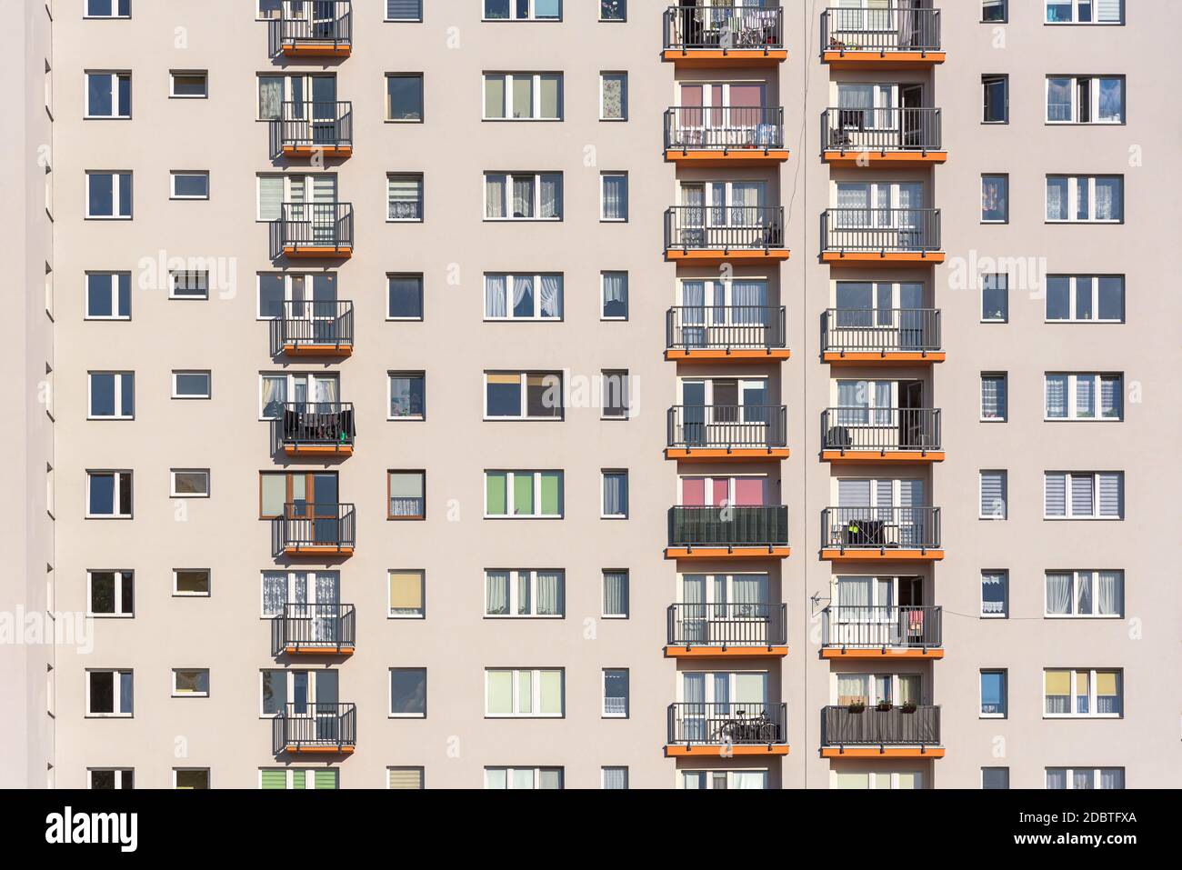 Closeup of block of flats facade with many windows and balconies Stock ...
