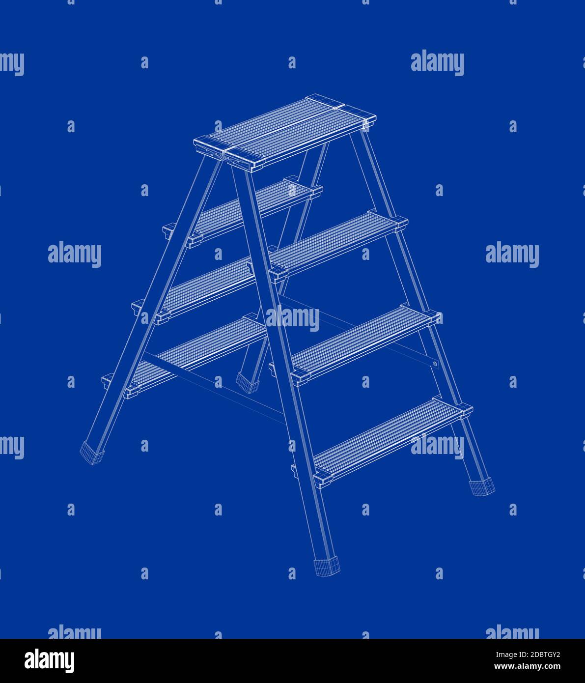 3d wire-frame model of ladder on blue background Stock Photo - Alamy