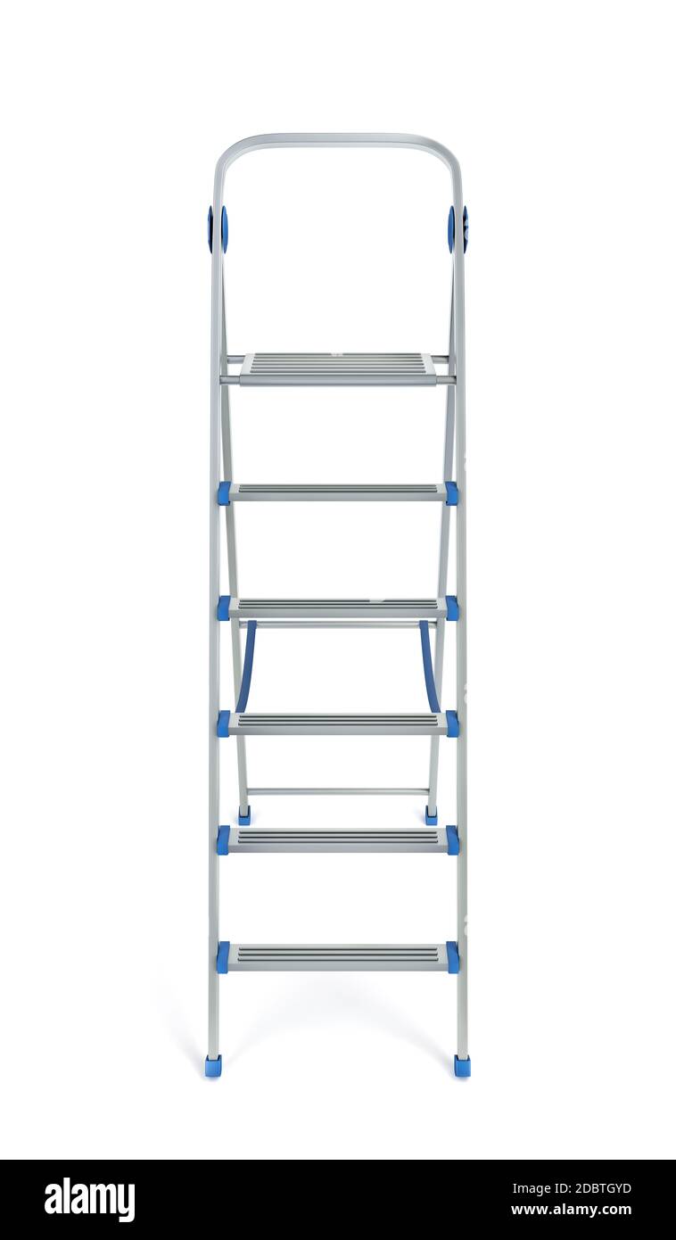 Aluminum step ladder on white background, front view Stock Photo - Alamy