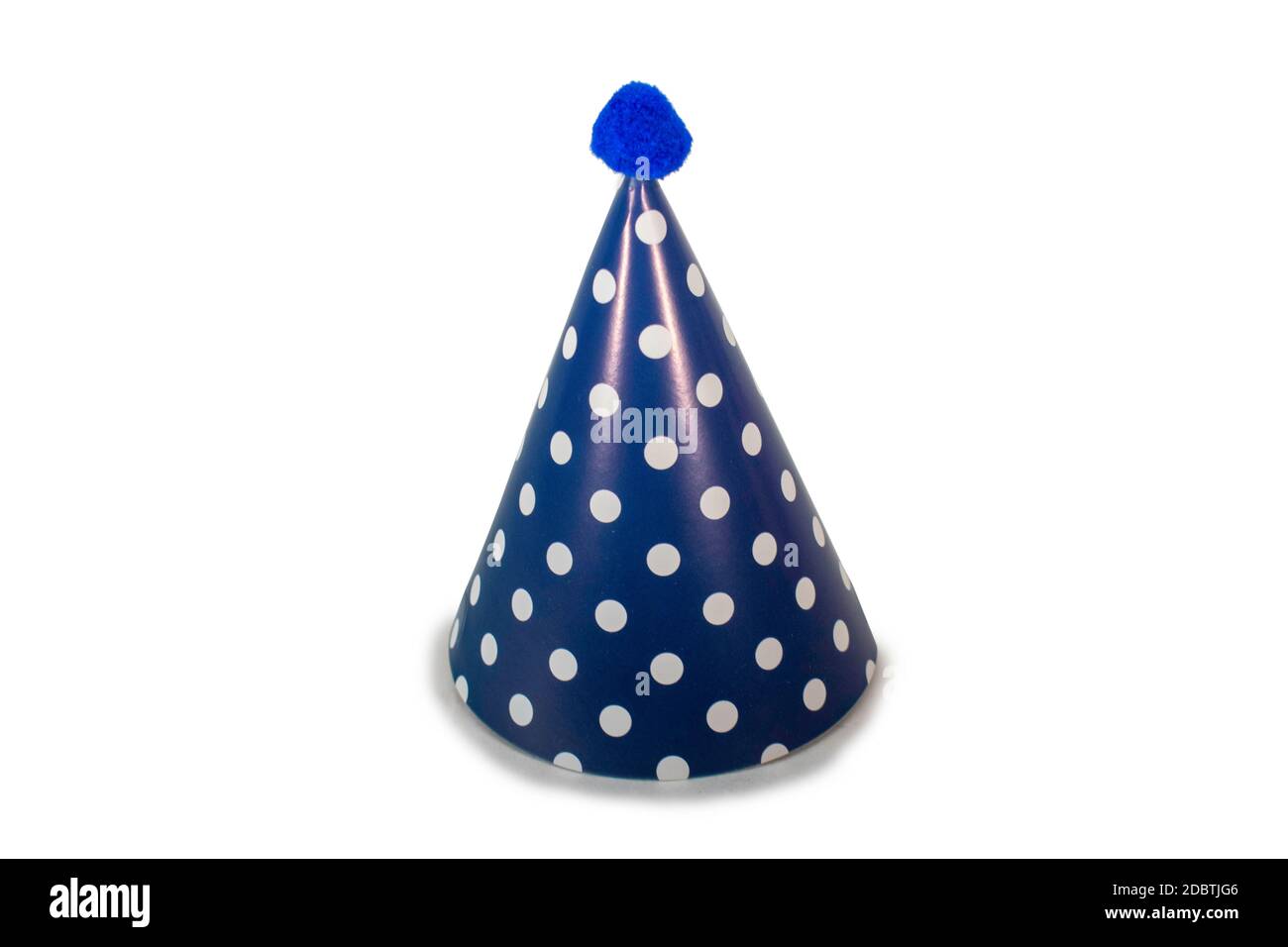 A Dark Blue Birthday Hat with White Polka-Dots on a Pure White ...