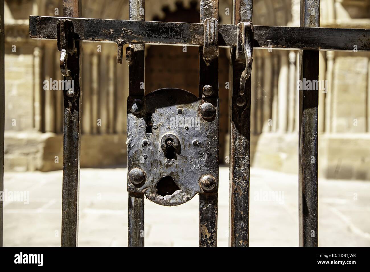 Ancient medieval lock, security detail and metal decoration, history ...