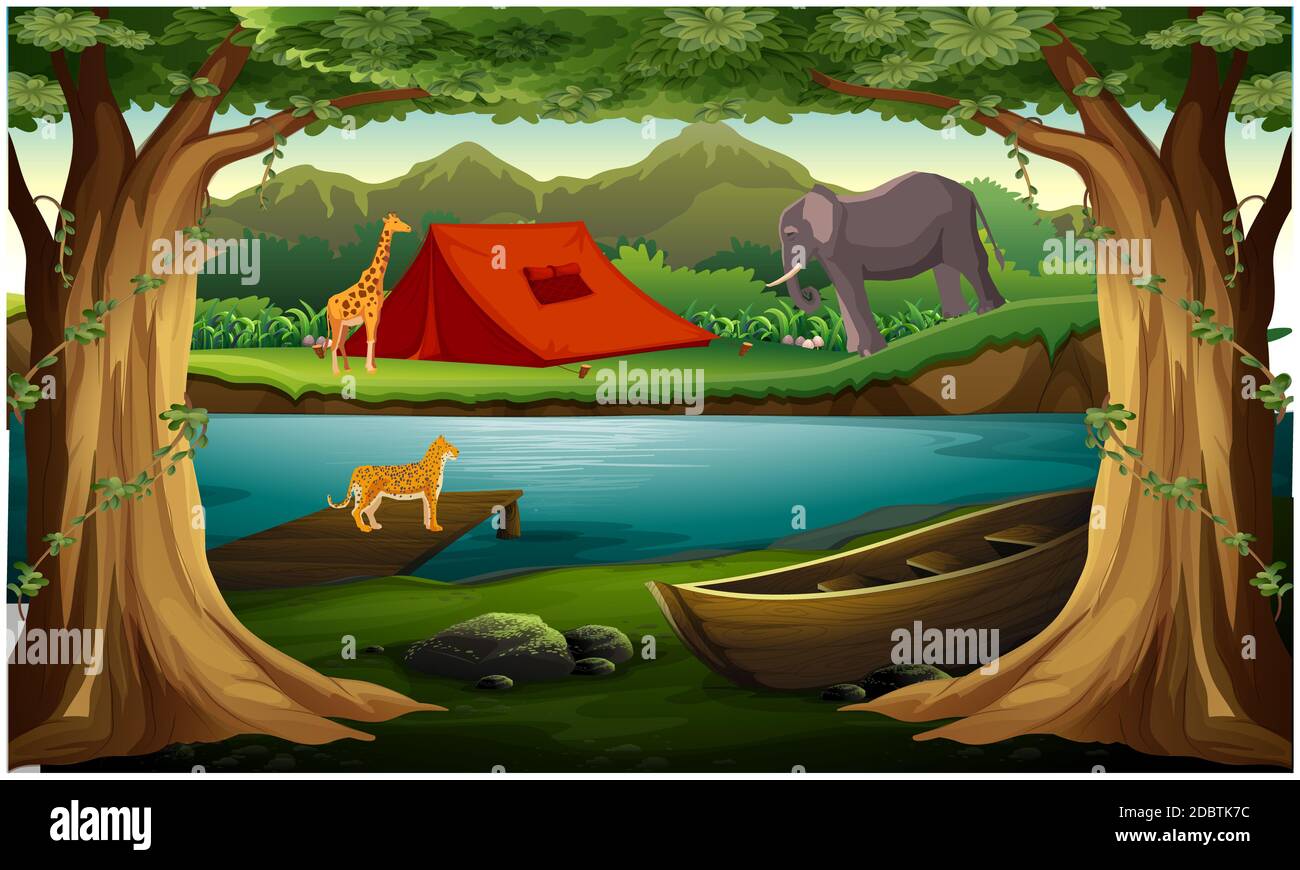 animals are living near the river in the forest Stock Photo - Alamy