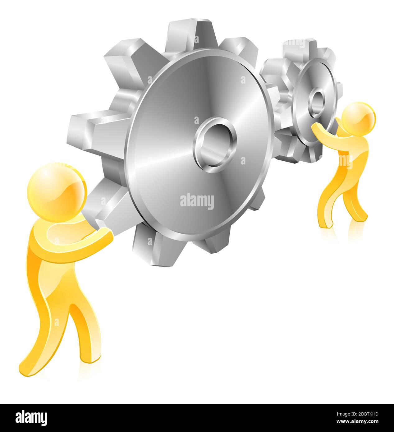 Two men or mascot figures with giant machine cogs or gears Stock Photo ...