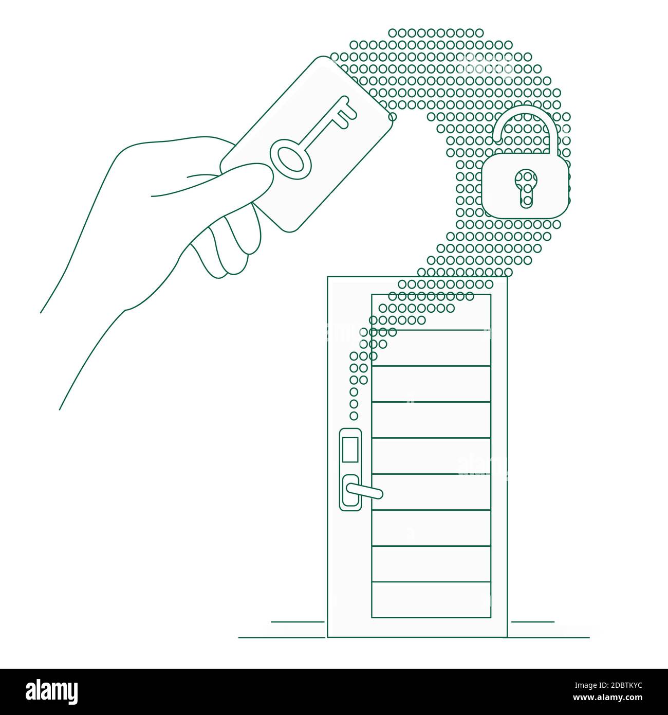 Plastic keycard work thin line concept vector illustration. Apartment ...