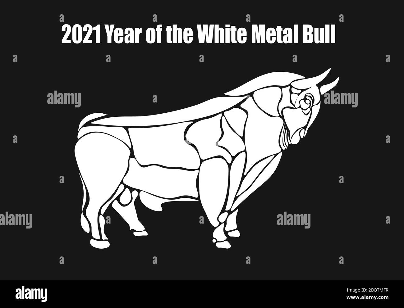 2021 year of the white metal bull. Happy New Year. Silhouette. Lunar ...