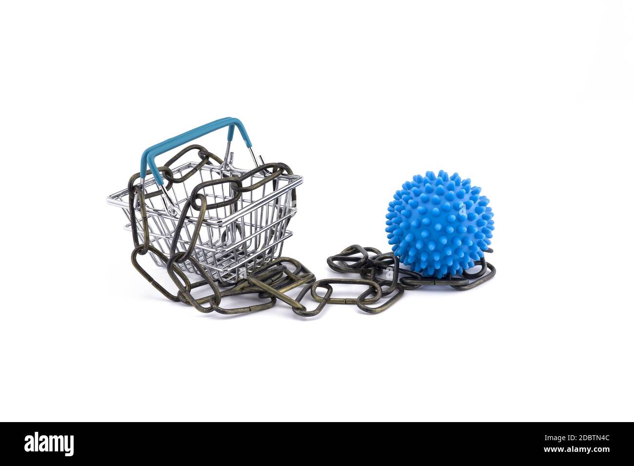Virus pandemic and trade restriction concept with empty shopping basket ...