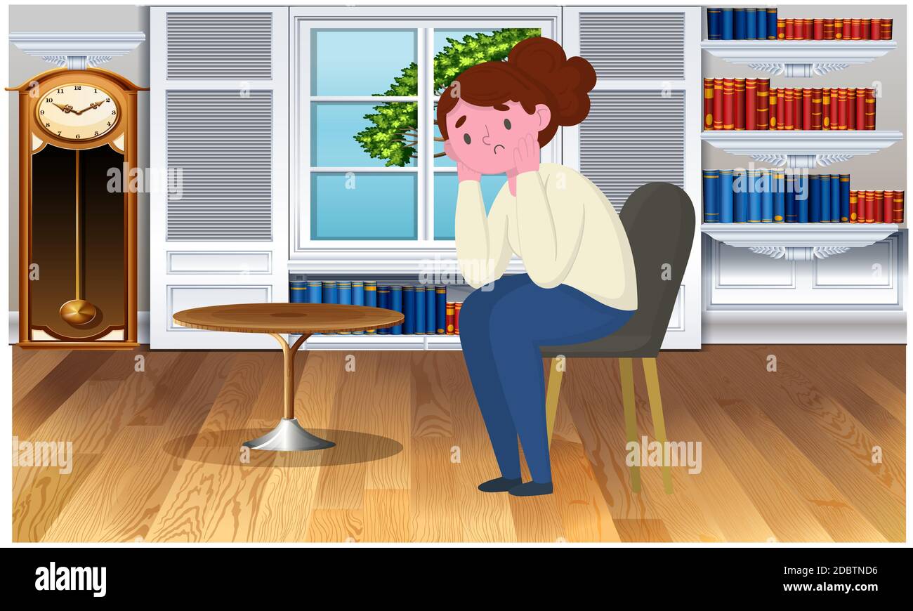 girl is sitting sad in the house Stock Photo - Alamy