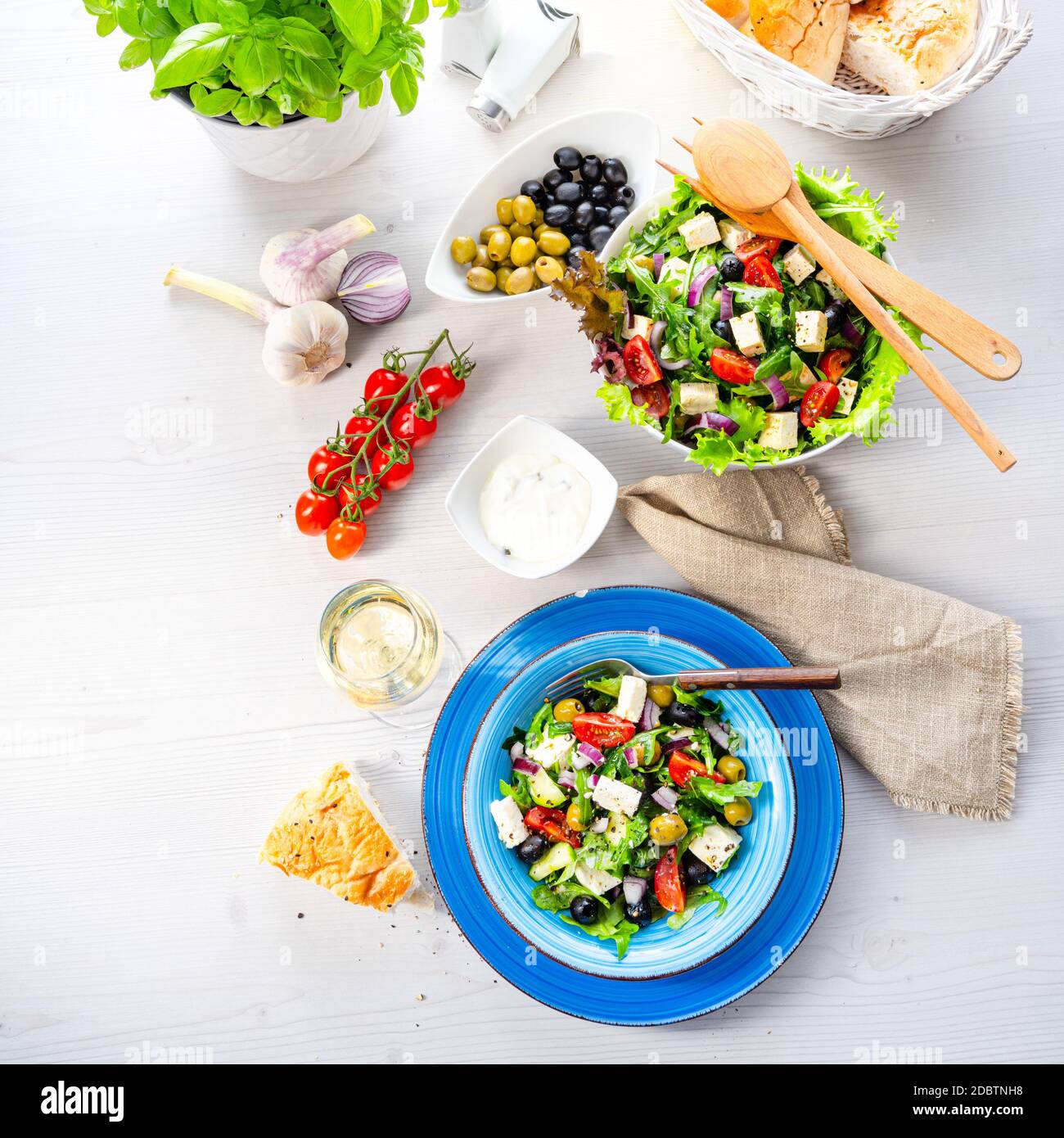 Rustic Greek salad with sheep's cheese Stock Photo - Alamy