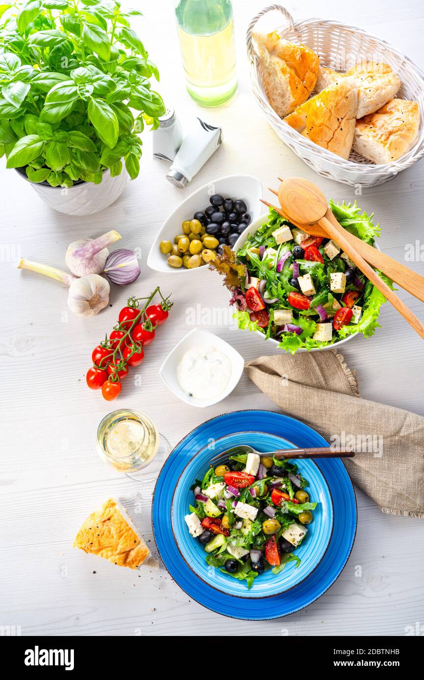 Rustic Greek salad with sheep's cheese Stock Photo - Alamy