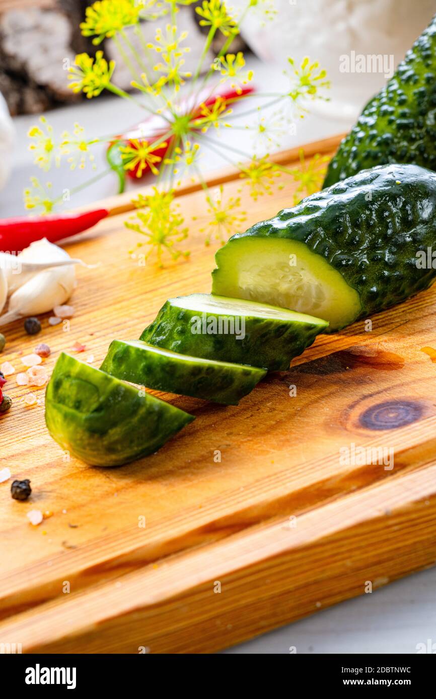 fresh pickled cucumber with garlic, (polish malosolne Stock Photo - Alamy