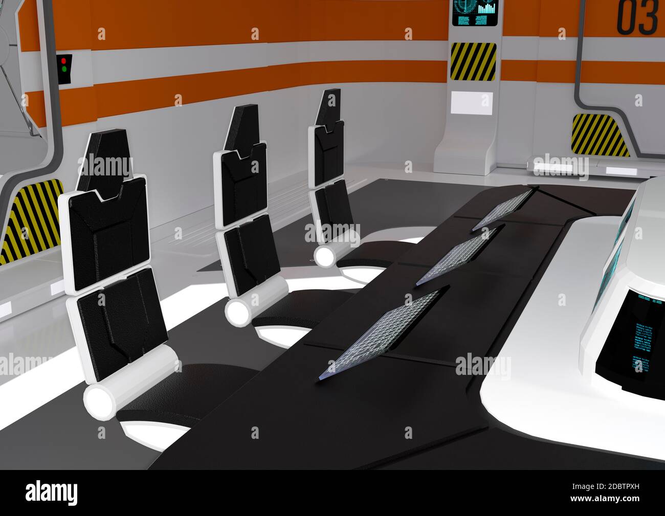 3D rendering of a futuristic sceince fiction control center Stock Photo ...