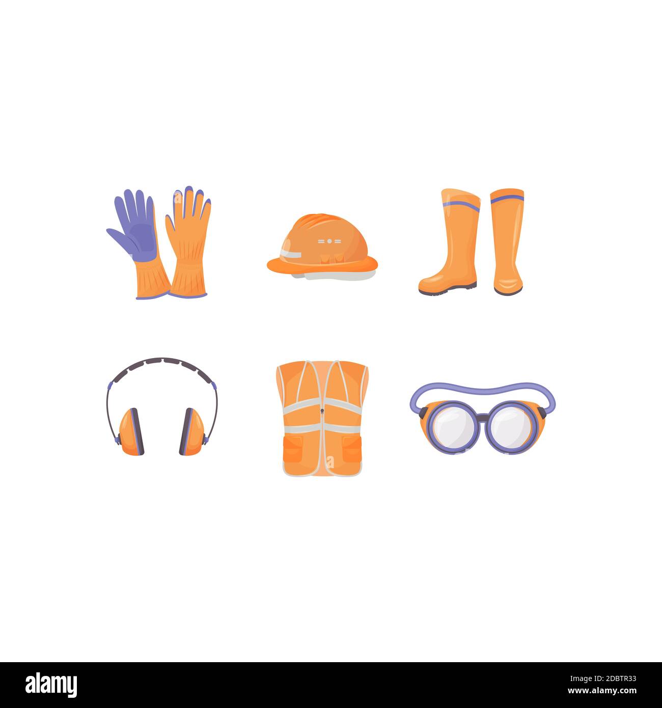Worker personal protective equipment flat color vector objects set ...