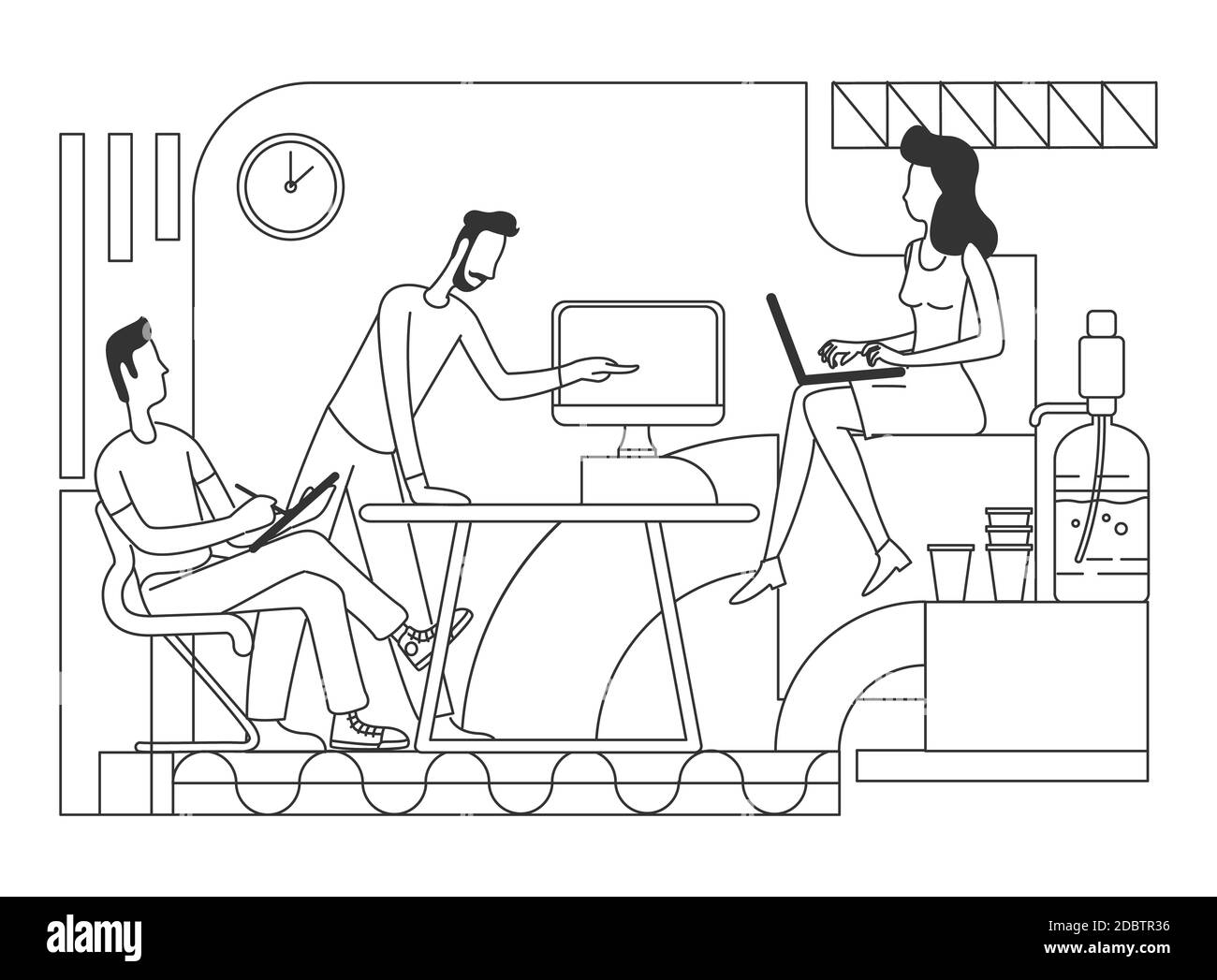 Office teamwork meeting business characters Black and White Stock ...