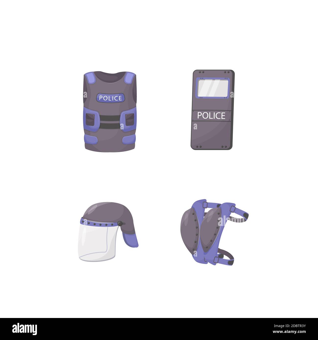 Police personal protective equipment flat color vector objects set ...