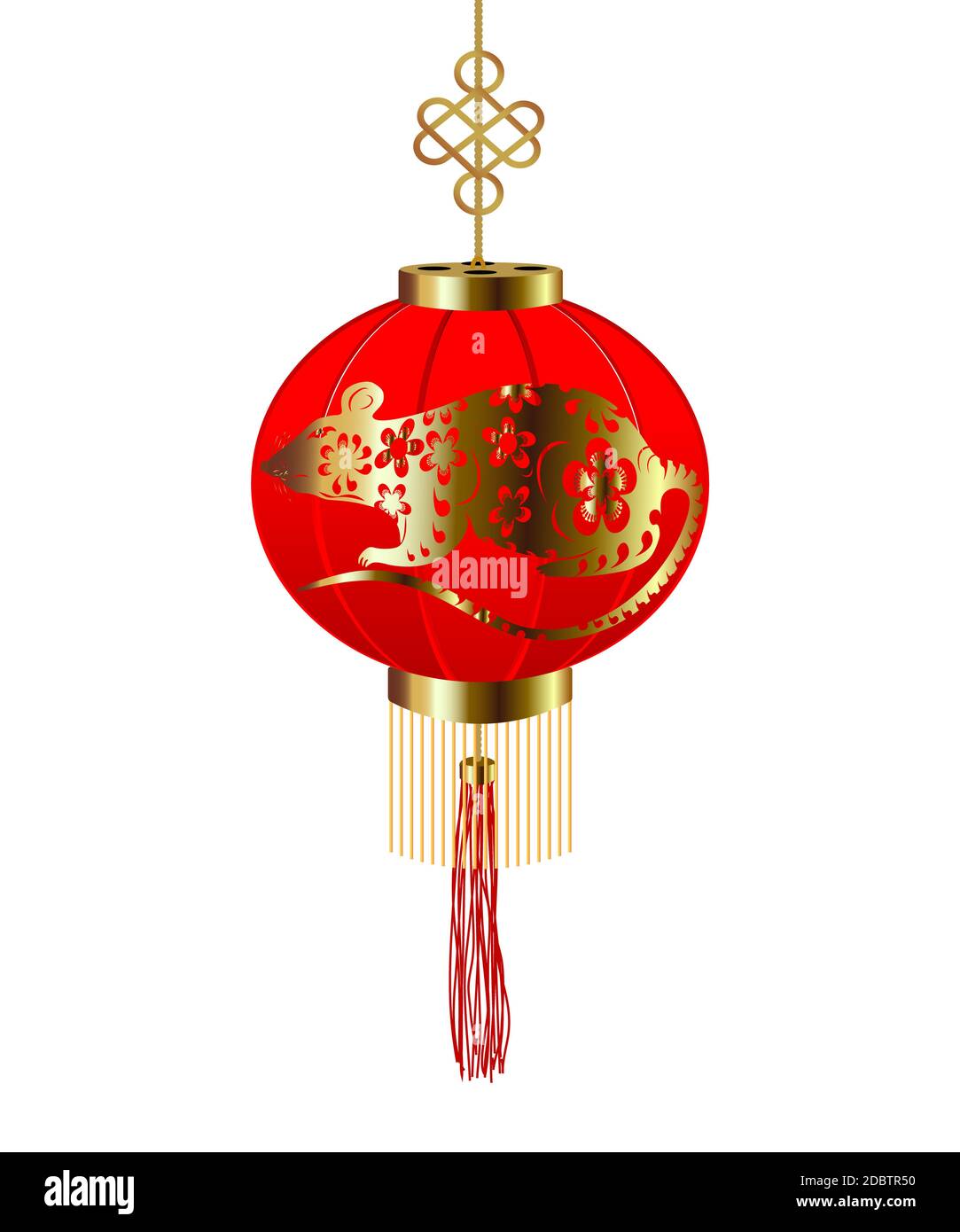 2020 Chinese New Year. Paper Red round Chinese lantern with a rat ...
