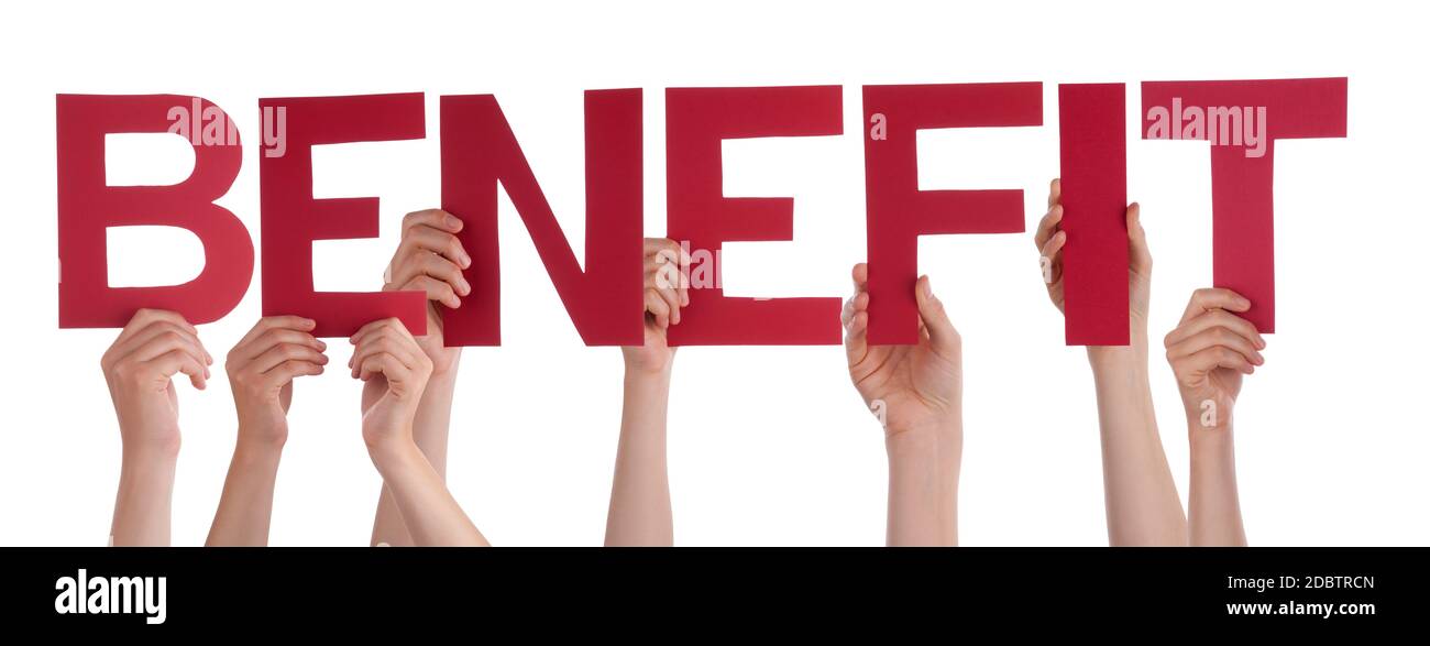 People Holding English Word Benefit.Isolated Stock Photo - Alamy