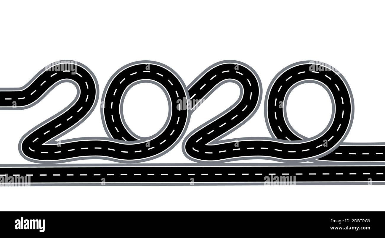 2020 New Year. The road is stylized as an inscription. Isolated on ...