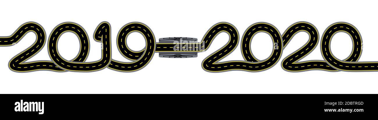 2019-2020. Symbolizes the New Year. A road with a marking and a bridge ...