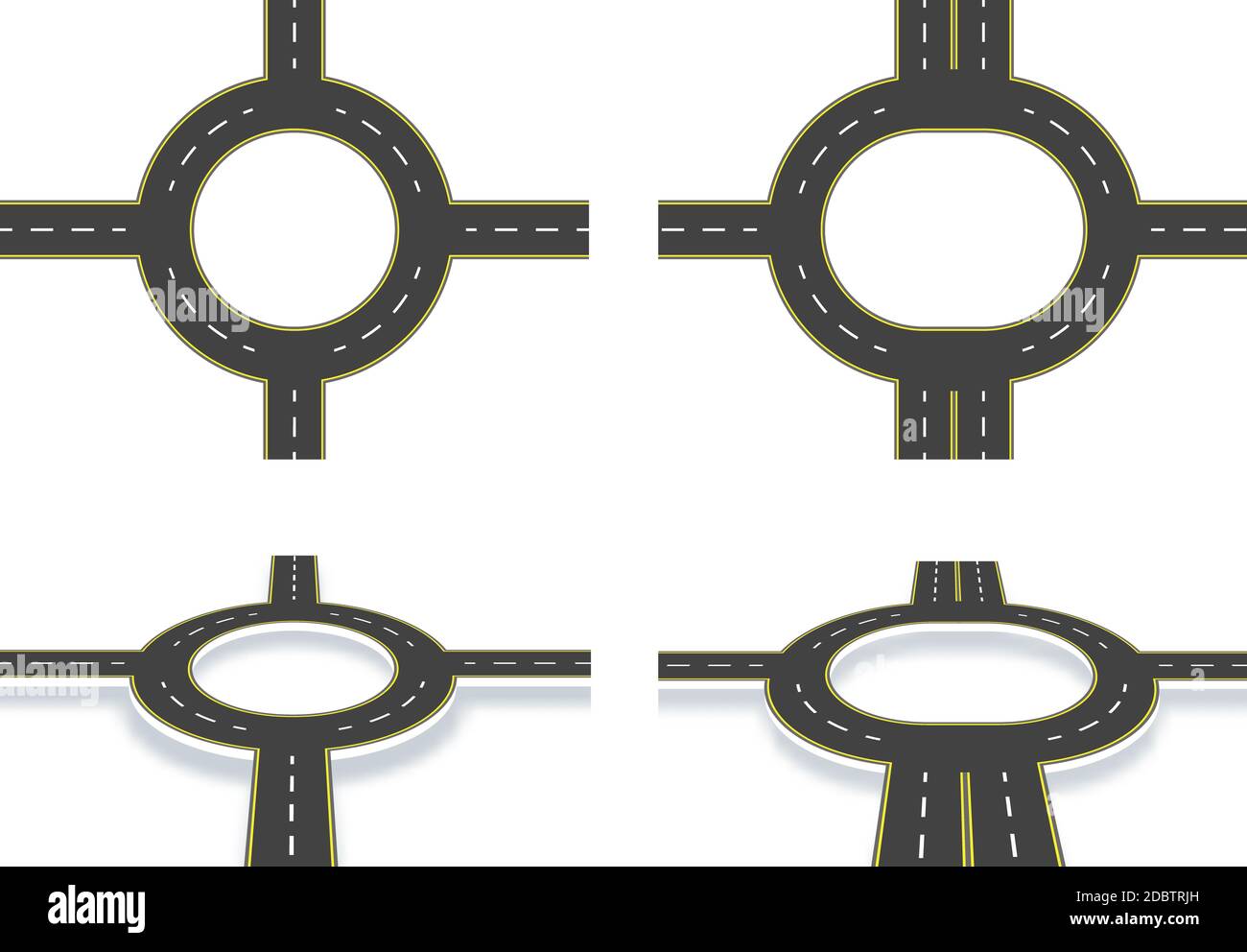 Road, highway, roundabout, top view and perspective view with shadow ...