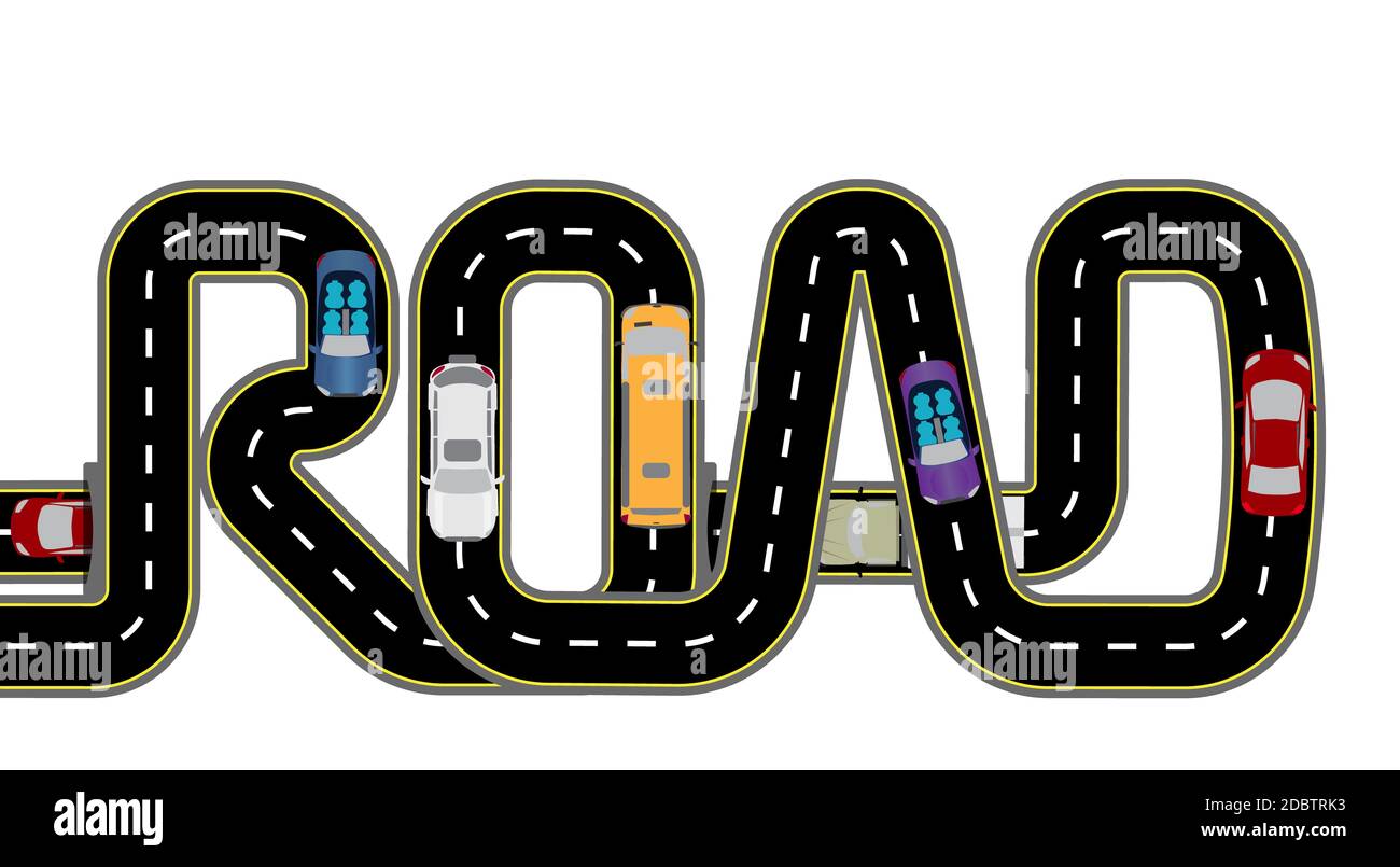 Road, cars. Highway stylized inscription - the road. Isolated Vector ...