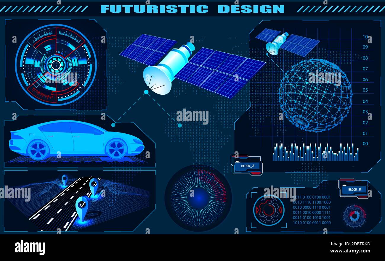 Futuristic graphic interface, satellite car GPS navigation, hud design ...