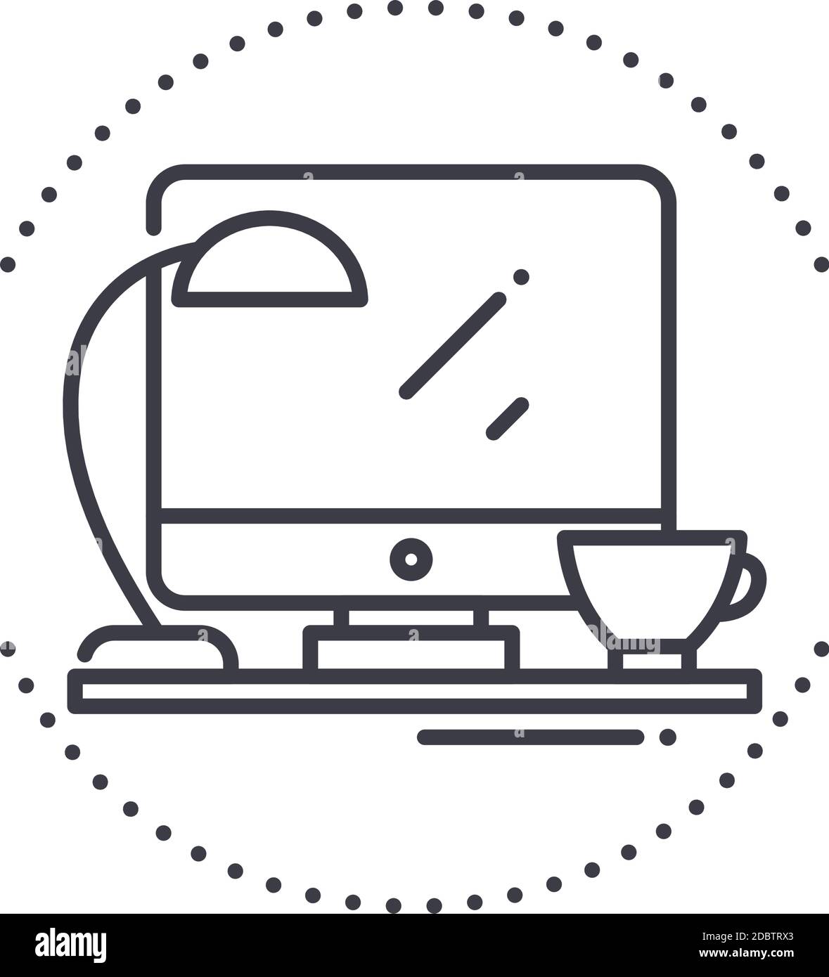 Work station icon, linear isolated illustration, thin line vector, web ...