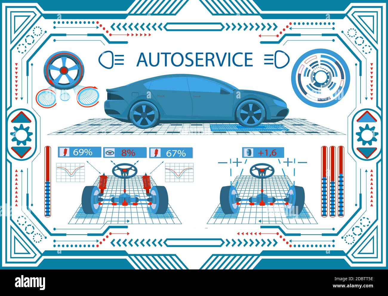 Car service. Interface in a frame on a white background. Diagnostic ...